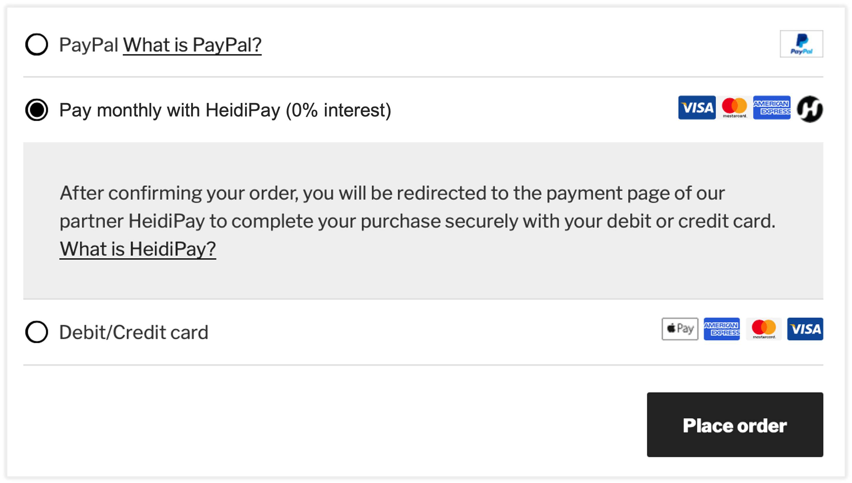 HeidiPay at checkout